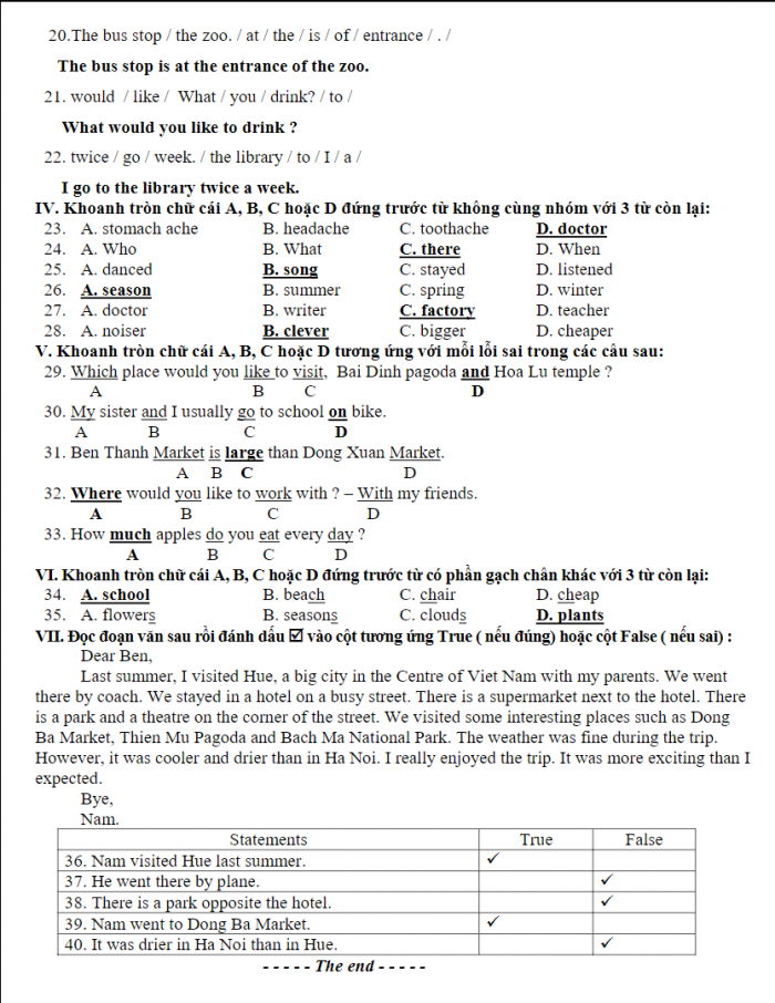 Đề thi khảo sát chất lượng đầu năm lớp 6 môn Toán, Văn, Tiếng Anh
