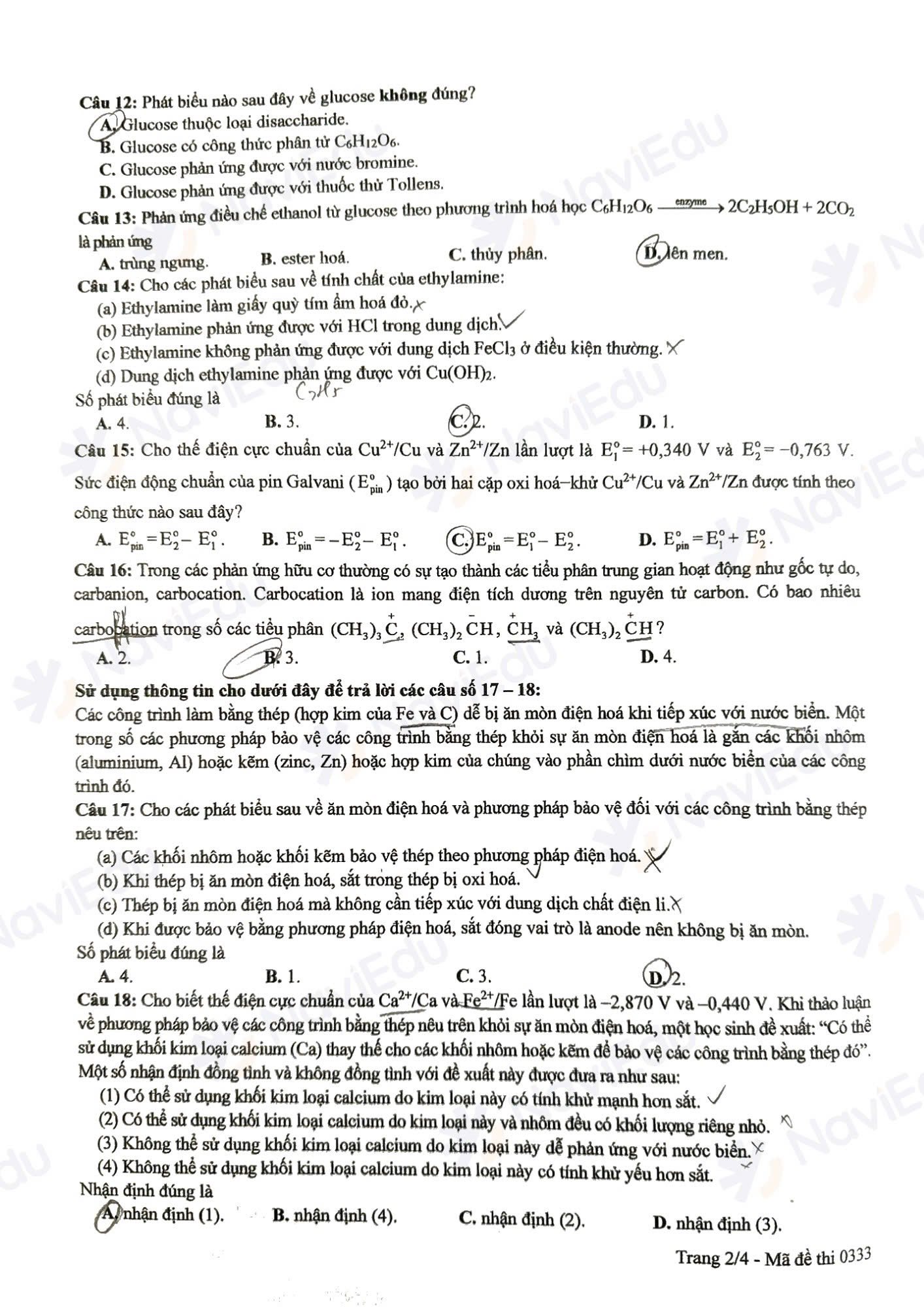 Đáp án đề thi tốt nghiệp THPT Quốc Gia môn Hóa Học 2025